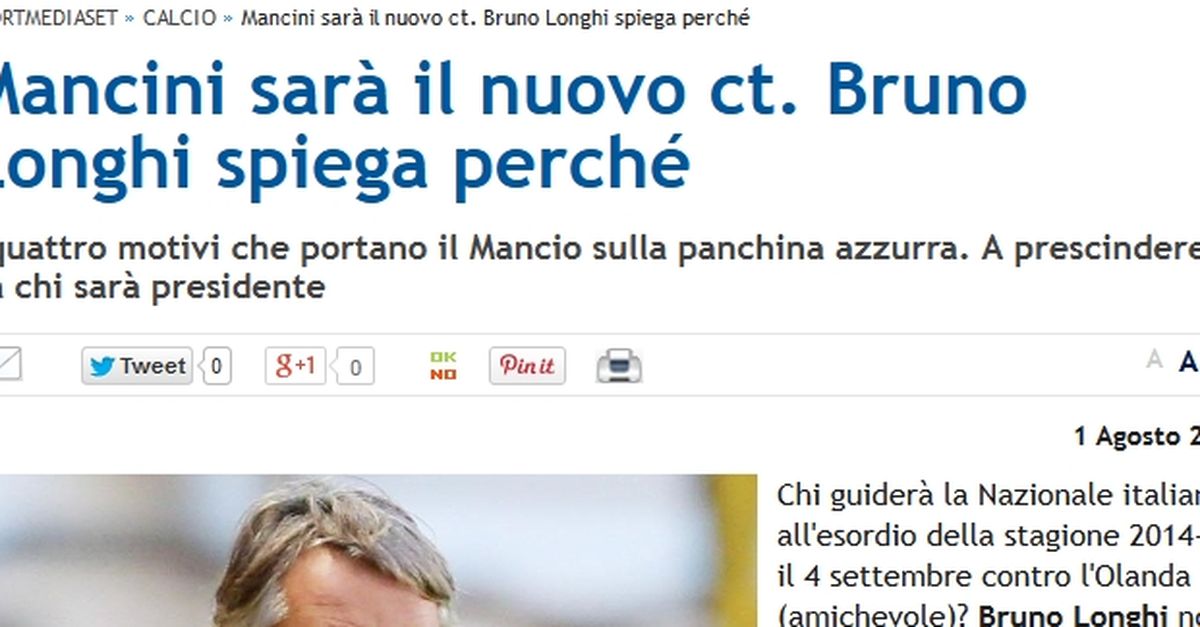 Mancini sarà il nuovo ct. Bruno Longhi spiega perché - Cittaceleste.it