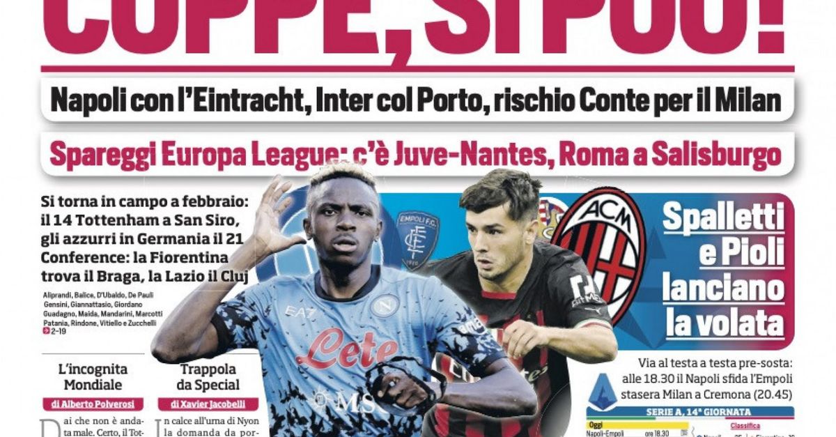 EDICOLA / CdS: Coppe, si può: Nyon sorride. Inter col Porto. Milan ...