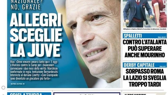 Prima Pagina Tuttosport “nazionale No Grazie Allegri Sceglie La